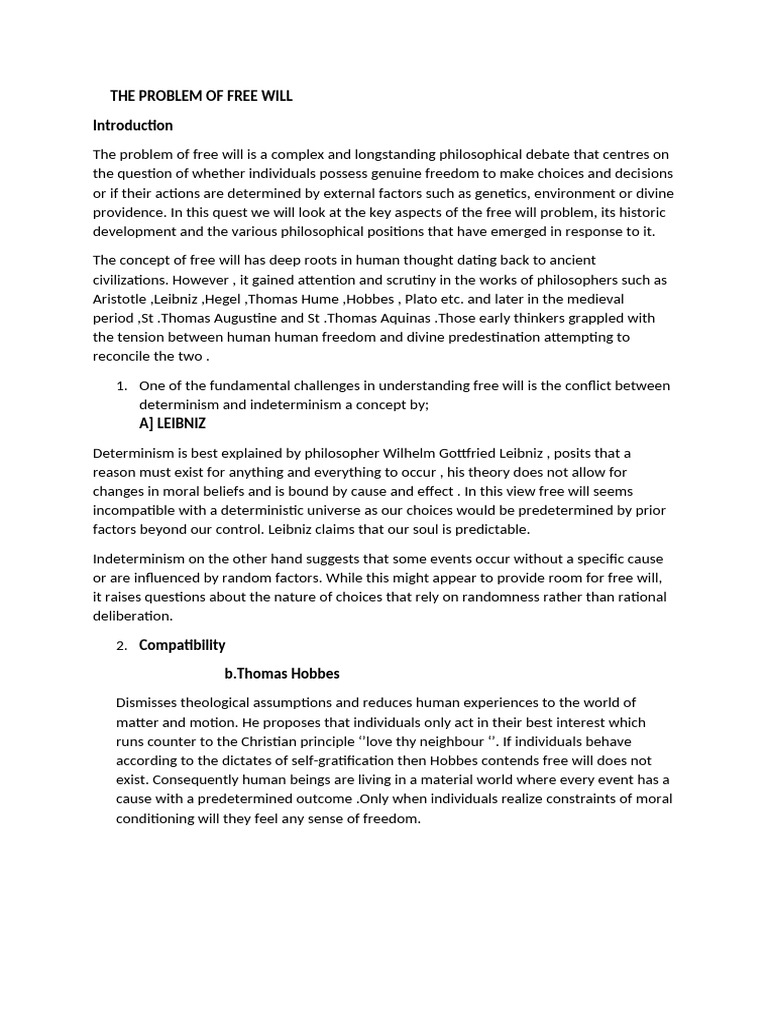 The Problem of Free Will 2nd Draft | PDF | Free Will | Mind