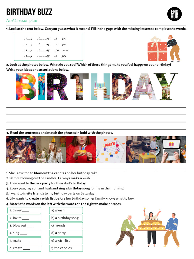 A1-A2 Birthday Buzz A4 Worksheet SV | PDF | Adjective