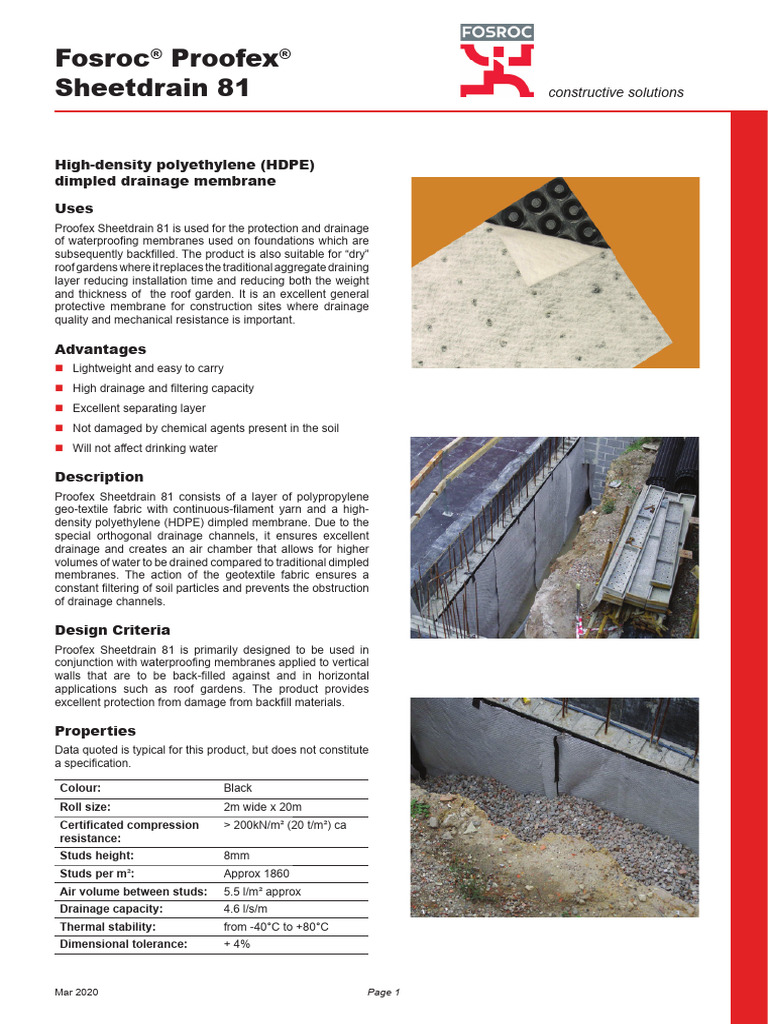 Proofex Sheetdrain 81 Overview | PDF | Drainage | Membrane