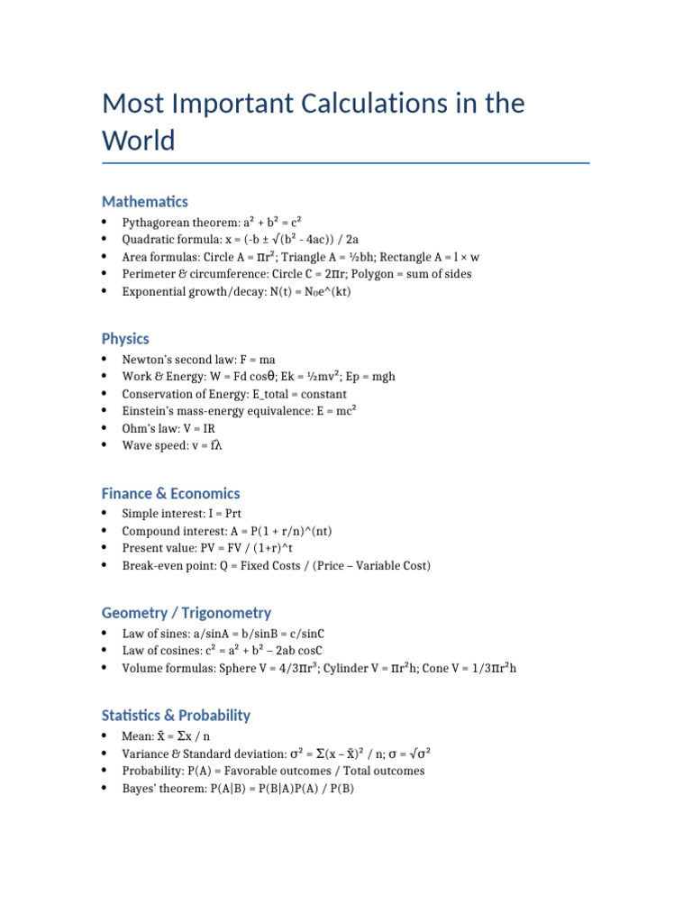 Most Important Calculations | PDF