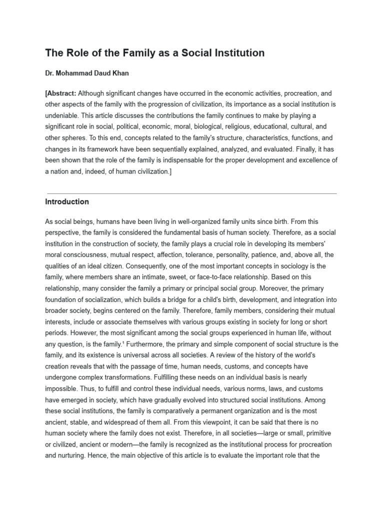 Family's Role as a Social Institution | PDF | Family | Marriage