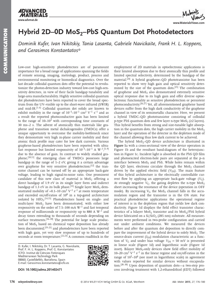 Hybrid 2D-0D MoS2 PBS Quantum Dot Photodetectors | PDF | Graphene ...