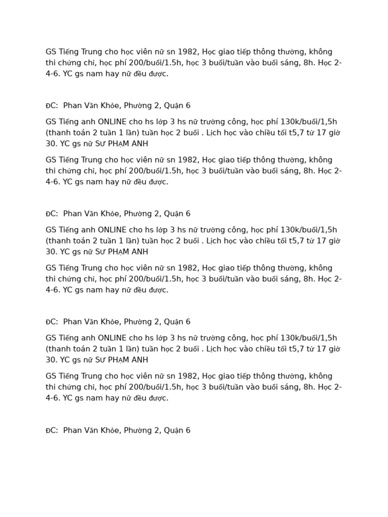 GS Tiếng Trung Cho Học Viên Nữ Sn 1982 | PDF