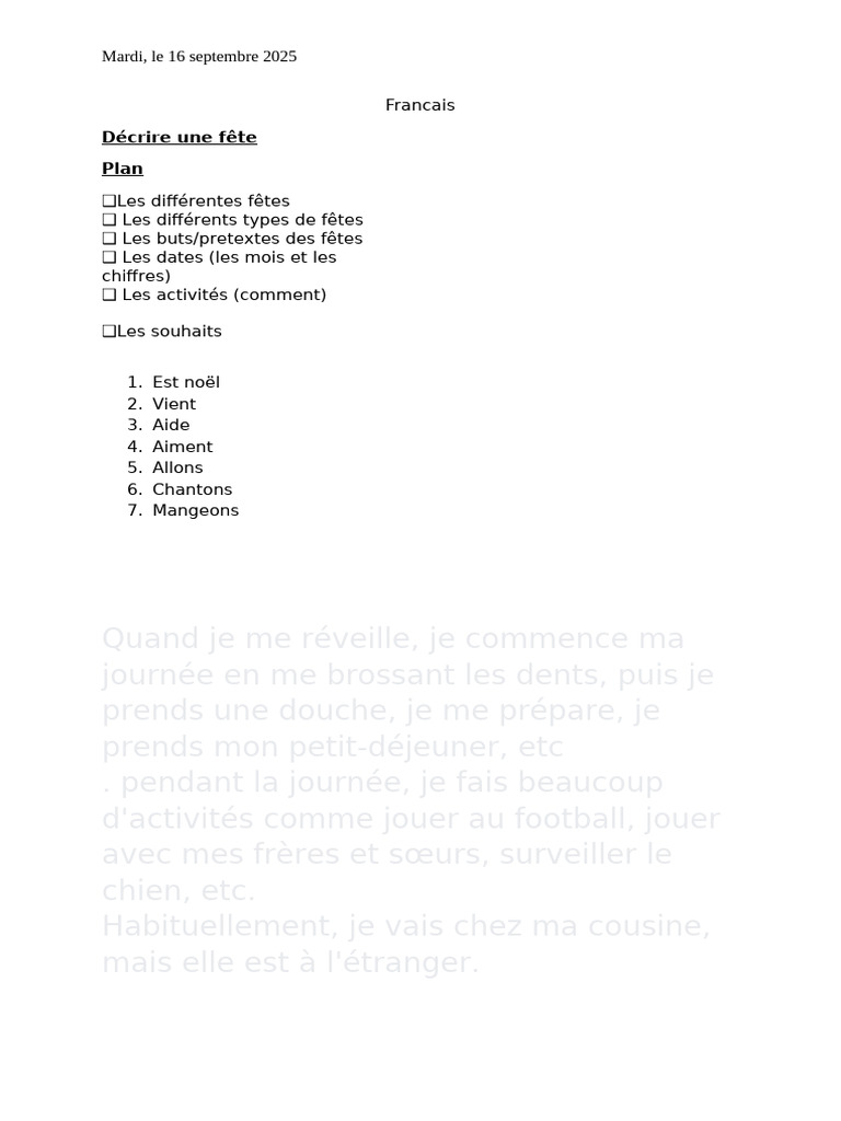 Décrire Une Fête Plan: Francais | PDF