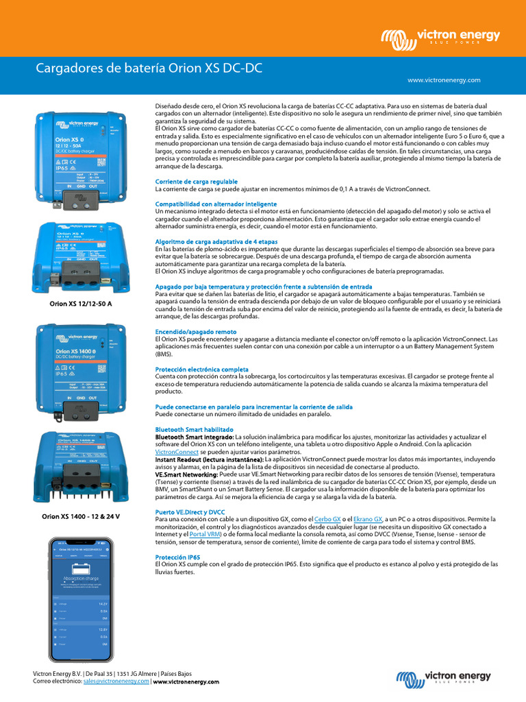 Datasheet Orion XS DC DC Battery Charger ES | PDF | Cargador de batería | Ingenieria Eléctrica