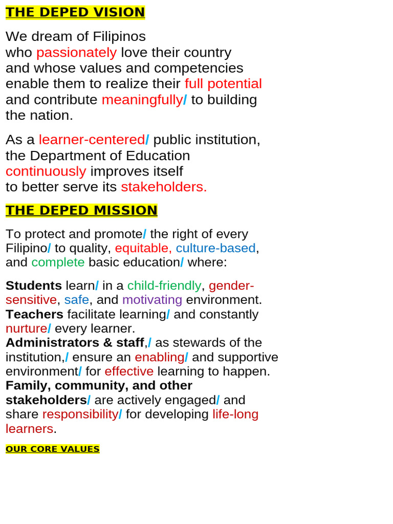 DepEd Vision and Mission Overview | PDF