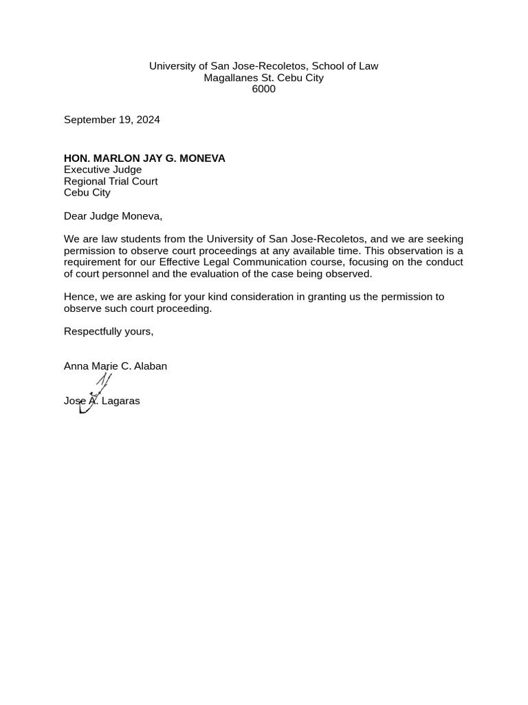 Letter For Court Observation | PDF