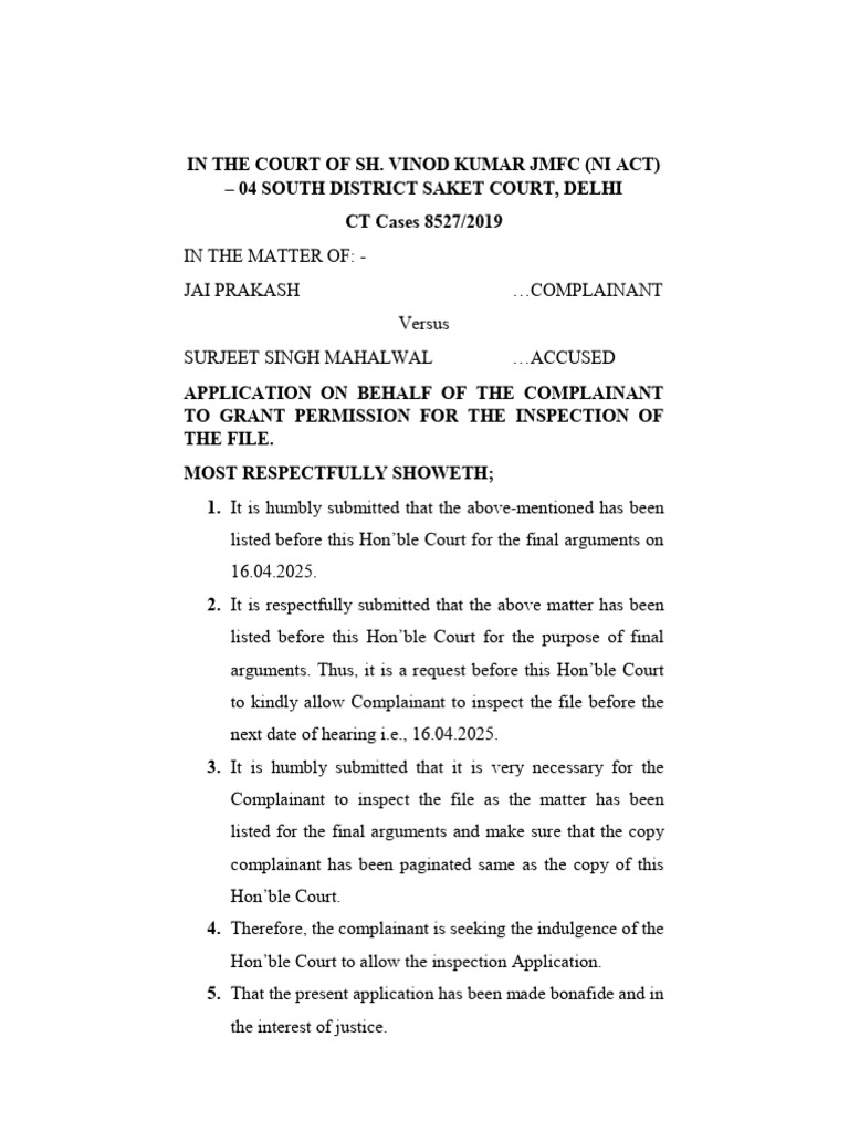 Court File Inspection Request for Case 8527/2019 | PDF