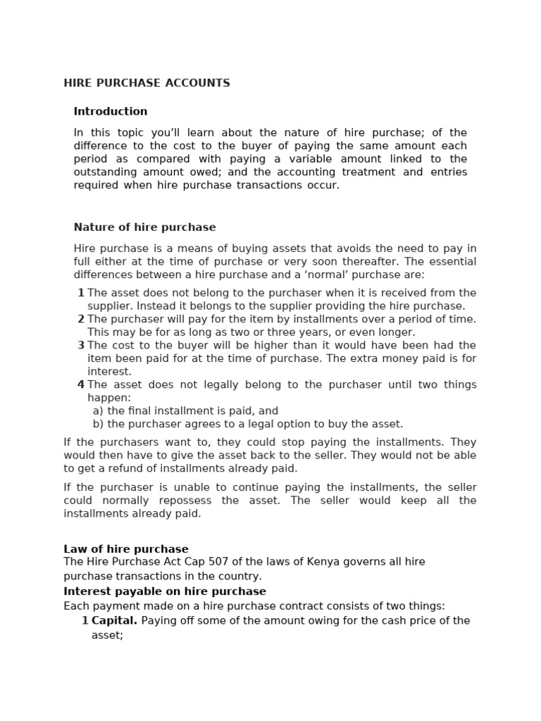 Hire Purchase Accounting Explained | PDF | Debits And Credits ...