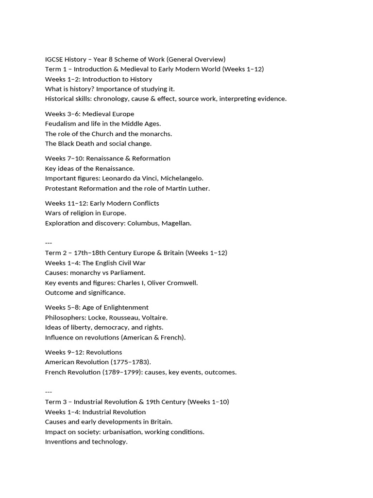 IGCSE History Year 8 Overview | PDF