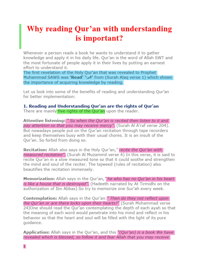 Importance of Understanding the Qur'an | PDF | Quran | Islam