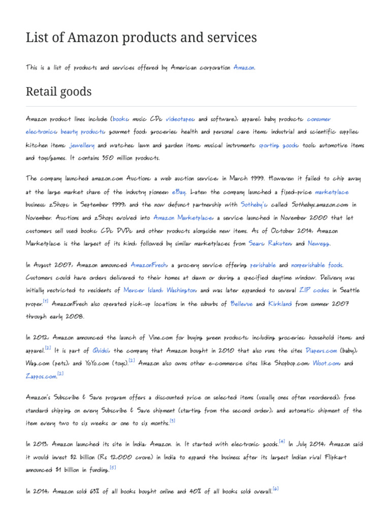 Comprehensive List of Amazon Offerings | PDF | Amazon Kindle | Computing