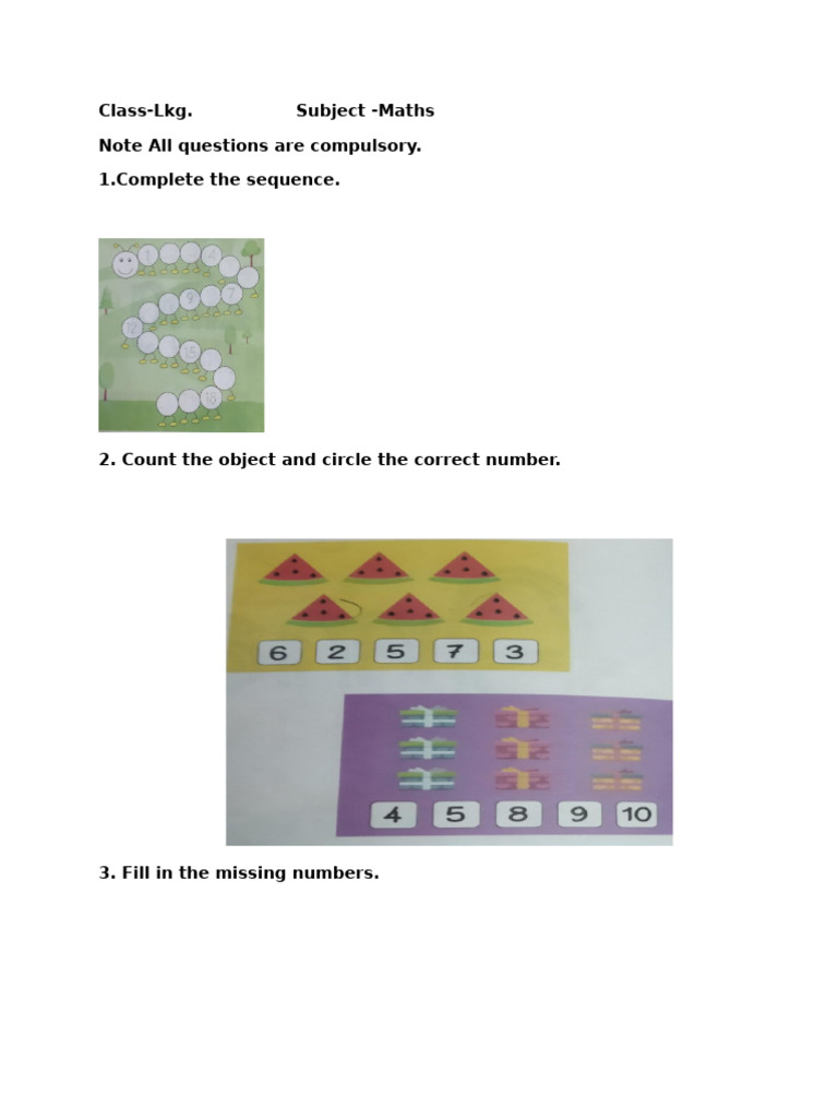 Class LKG Maths Worksheet Activities | PDF