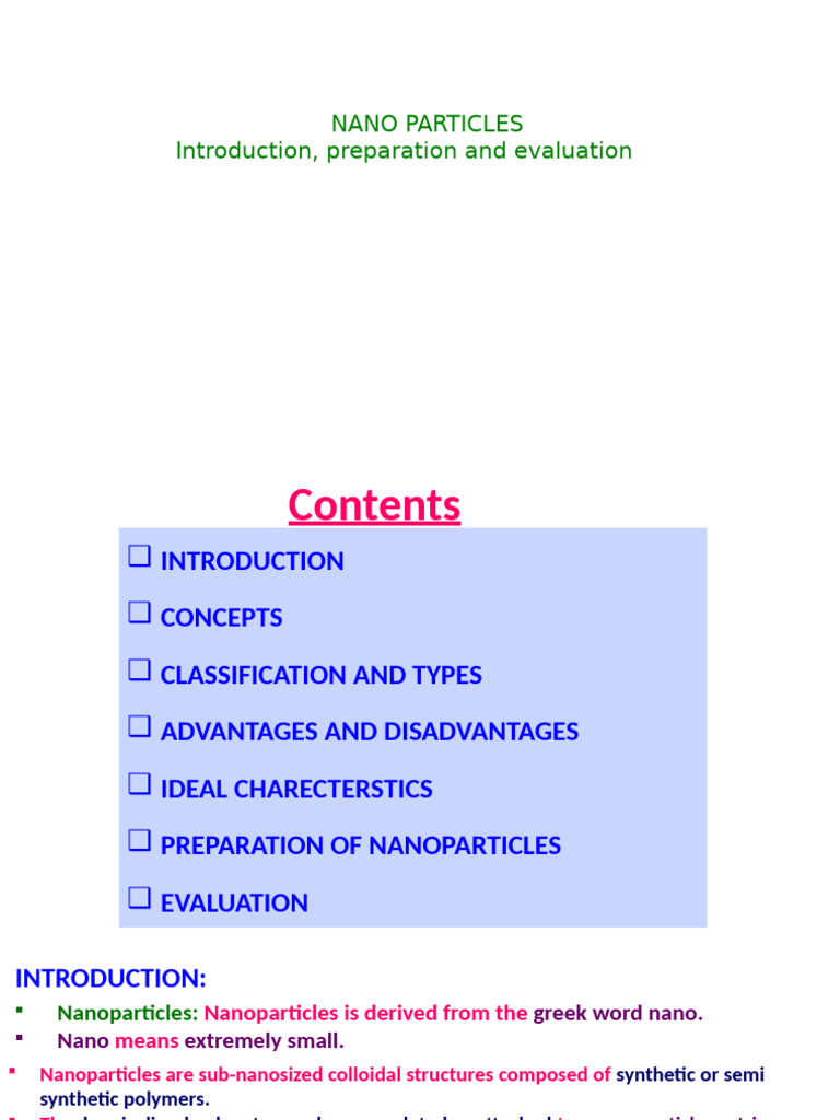 Nanoparticles: Types, Preparation, and Evaluation | PDF | Nanoparticle ...