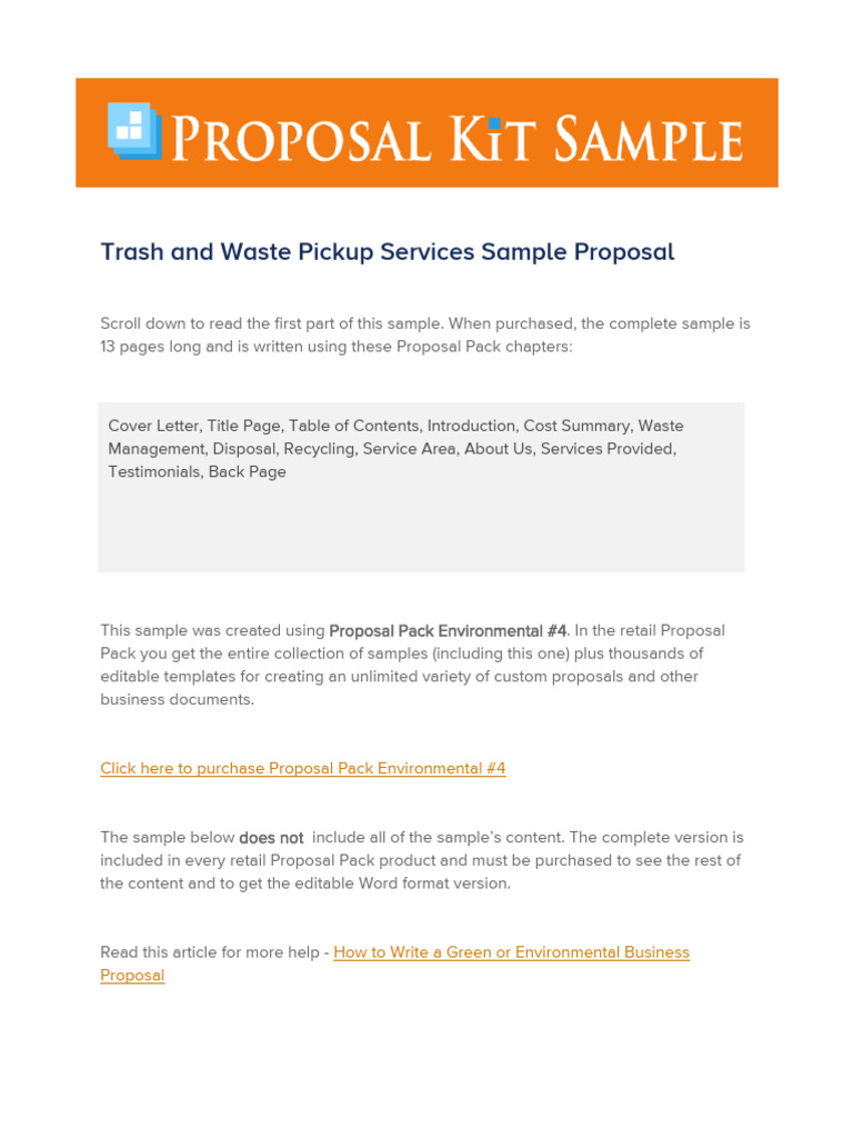 Trash and Waste Pickup Services Sample Proposal | PDF | Waste ...