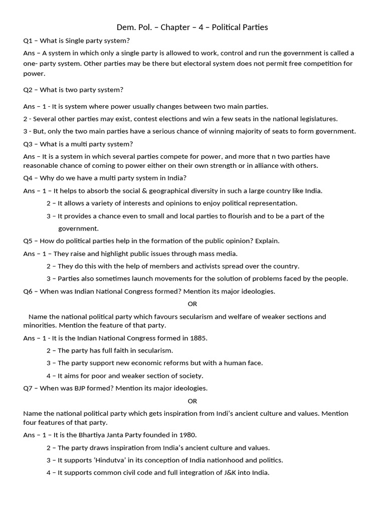 Dm. Po Chapter - 4 - Political Parties | PDF | Political Parties ...