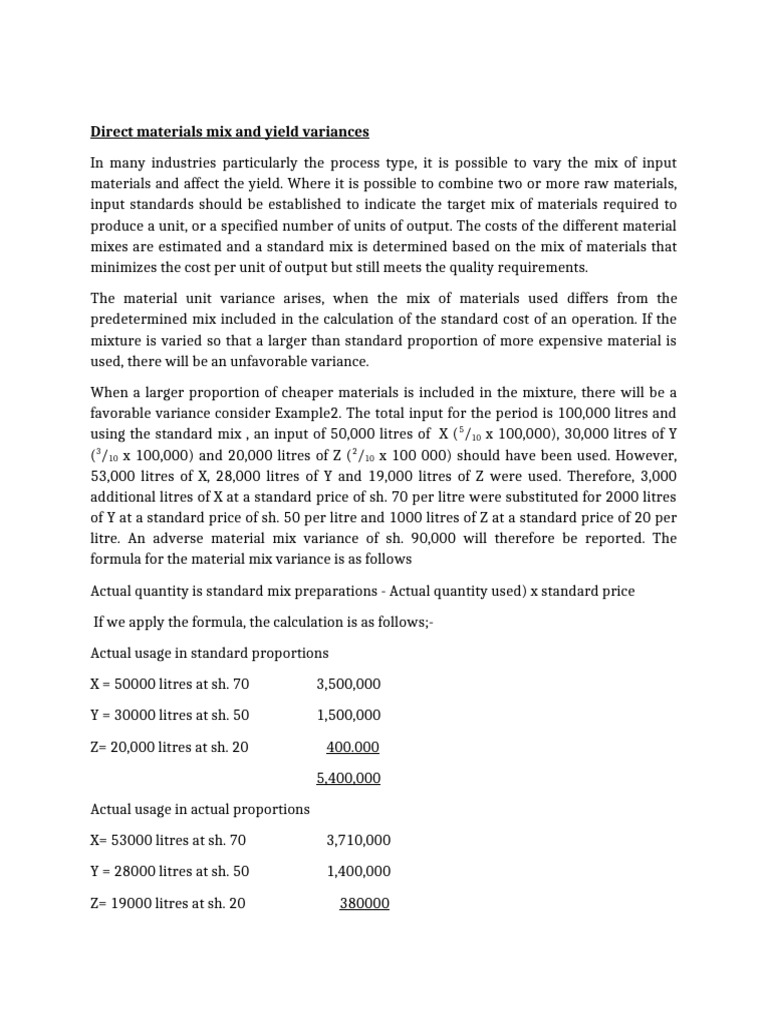 Direct Materials Mix and Yield Variances | PDF | Variance