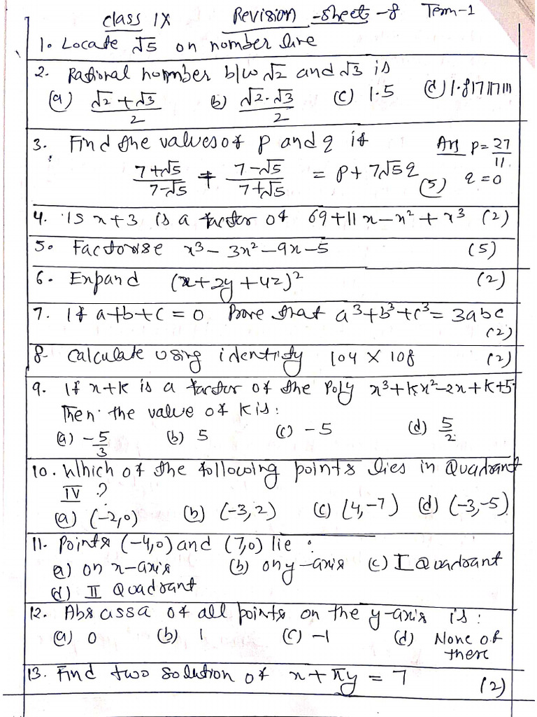 Revision Sheet 8 | PDF