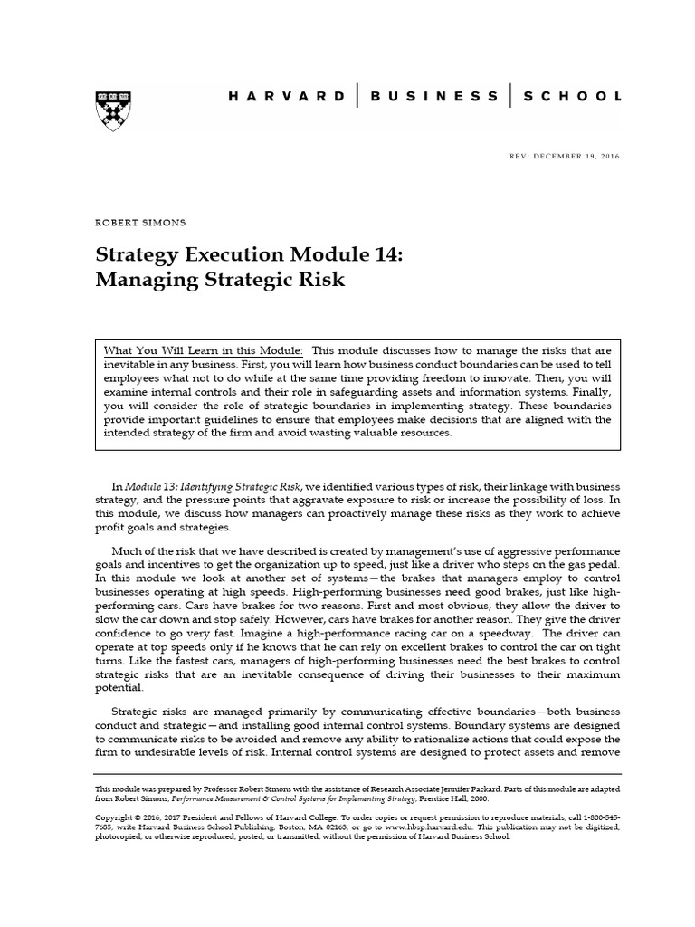 Strategy Execution Module 14 - Managing Strategic Risk | PDF | Value (Ethics) | Strategic Management
