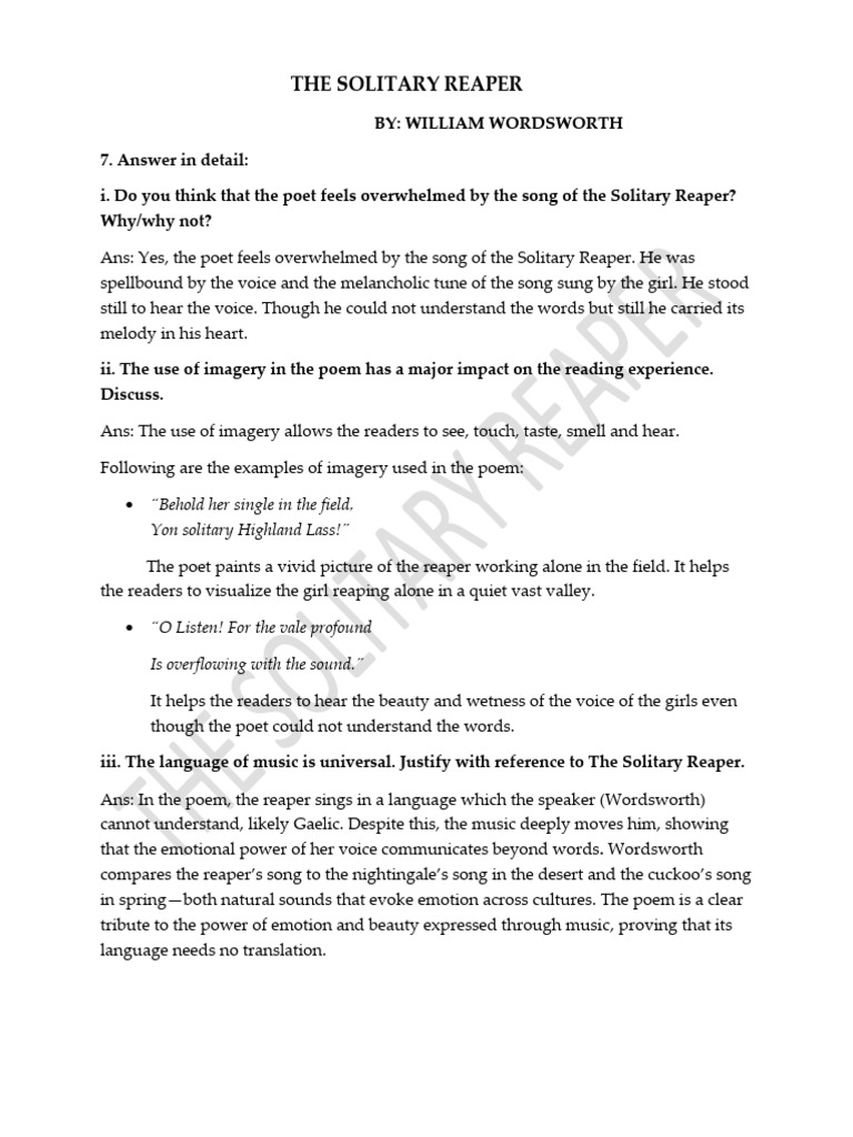 The Solitary Reaper | PDF