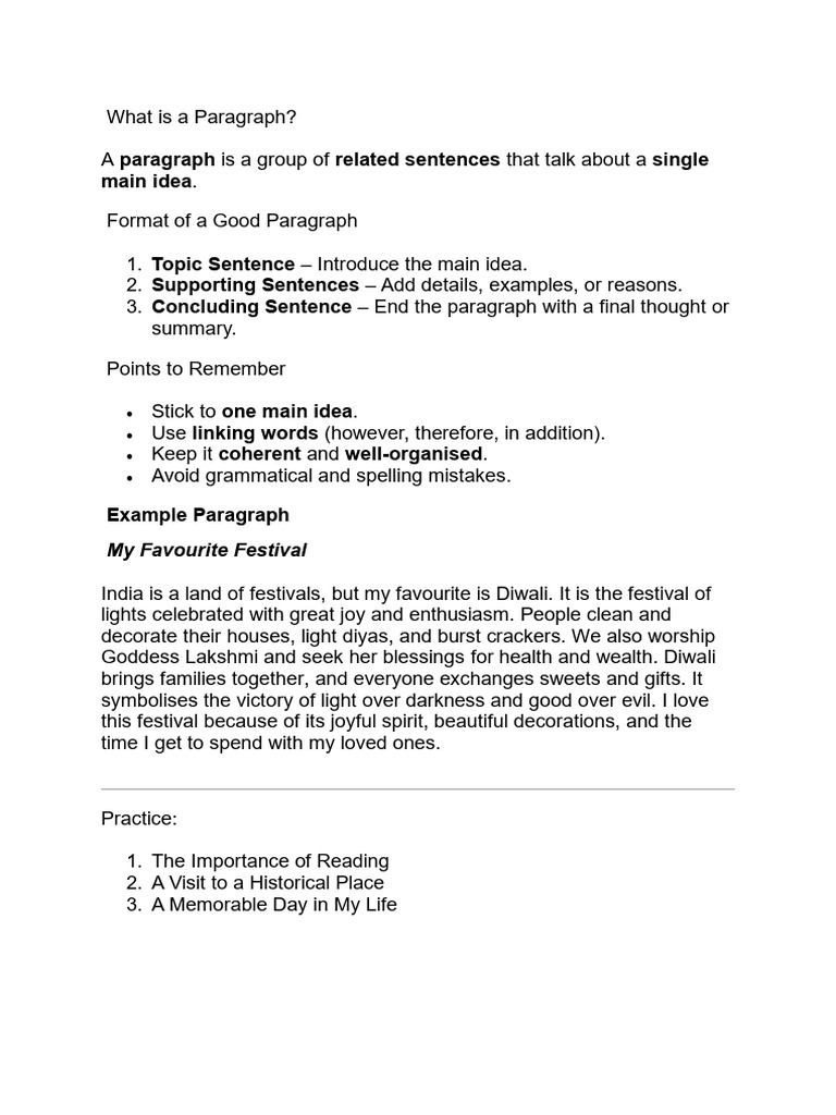 Paragraph Writing Guide for Class 9 | PDF