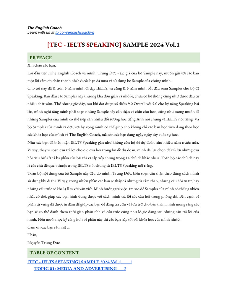 IELTS Speaking Sample 2024 Vol.1 | PDF | News | Traffic Congestion