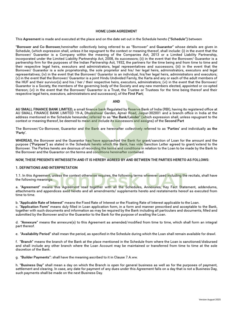 Home Loan Agreement Letter-Esign - HL | PDF | Loans | Interest