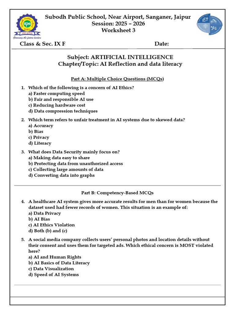 AI Ethics and Data Literacy Worksheet | PDF | Artificial Intelligence ...