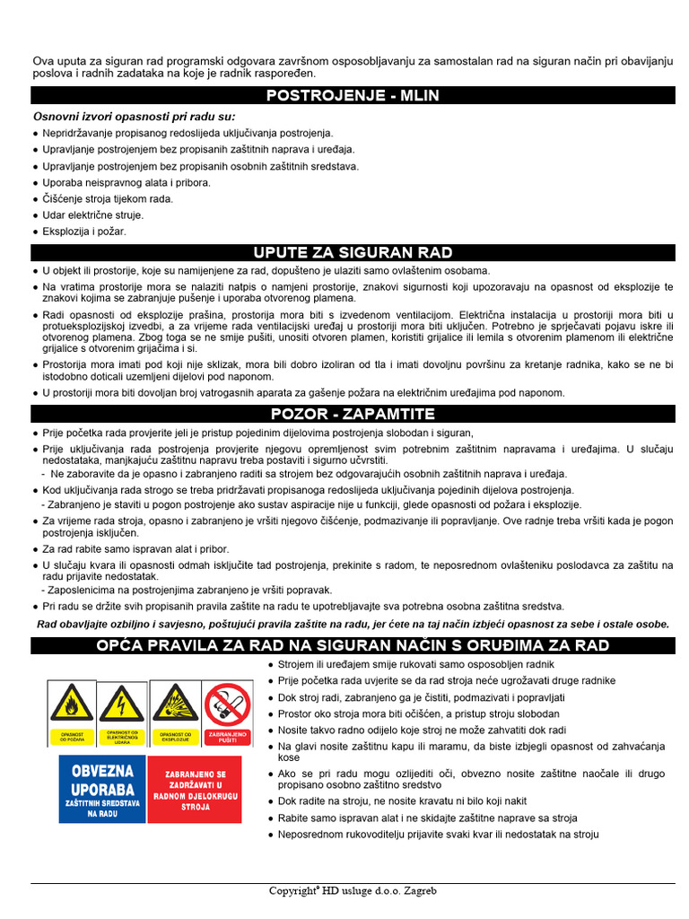 Upute Za Siguran Rad Mlin Postrojenje | PDF