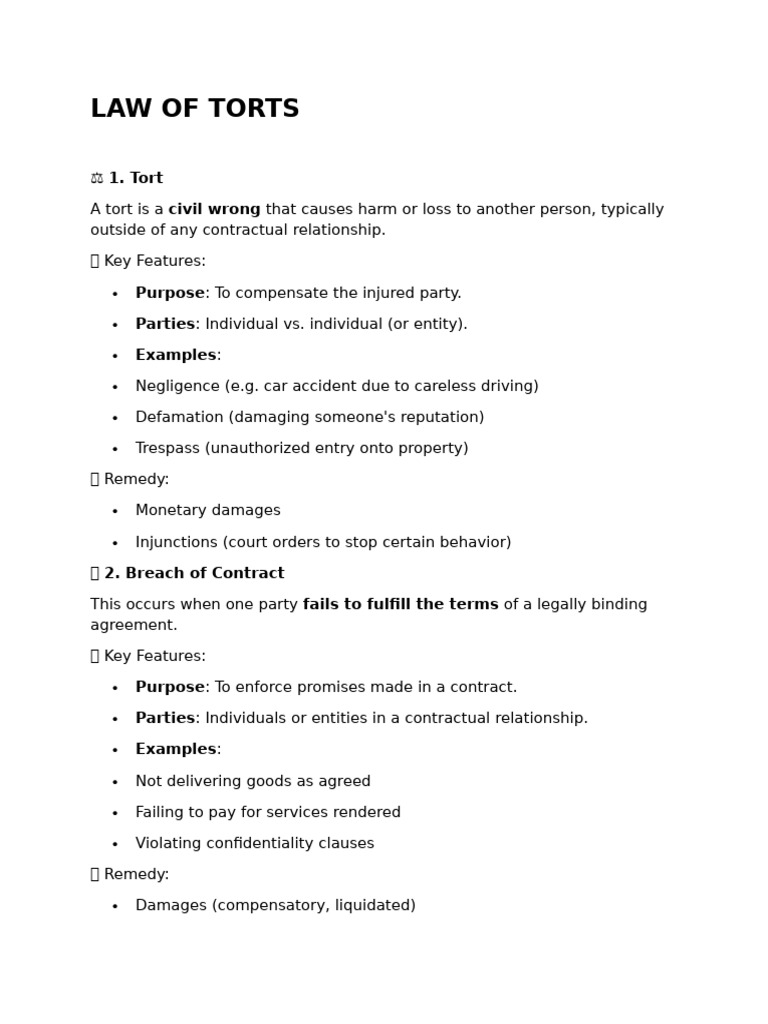 Overview of Torts and Legal Remedies | PDF | Tort | Negligence
