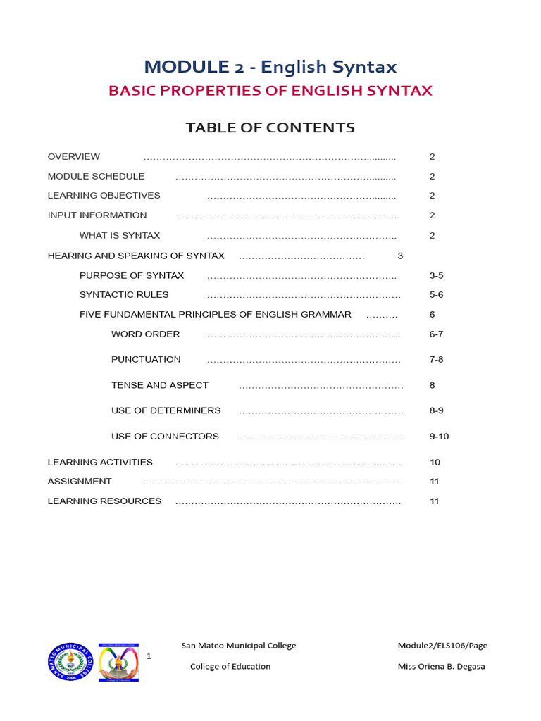 MODULE 2 - English Syntax | PDF | Syntax | Phrase