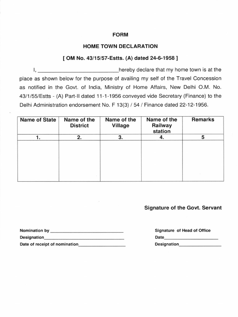 Home Town Declaration Form | PDF