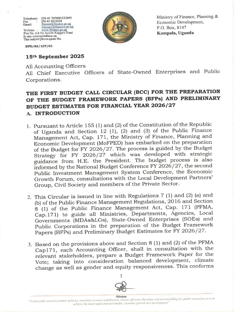 First Budget Call Circular (BCC) 2026-27 | PDF