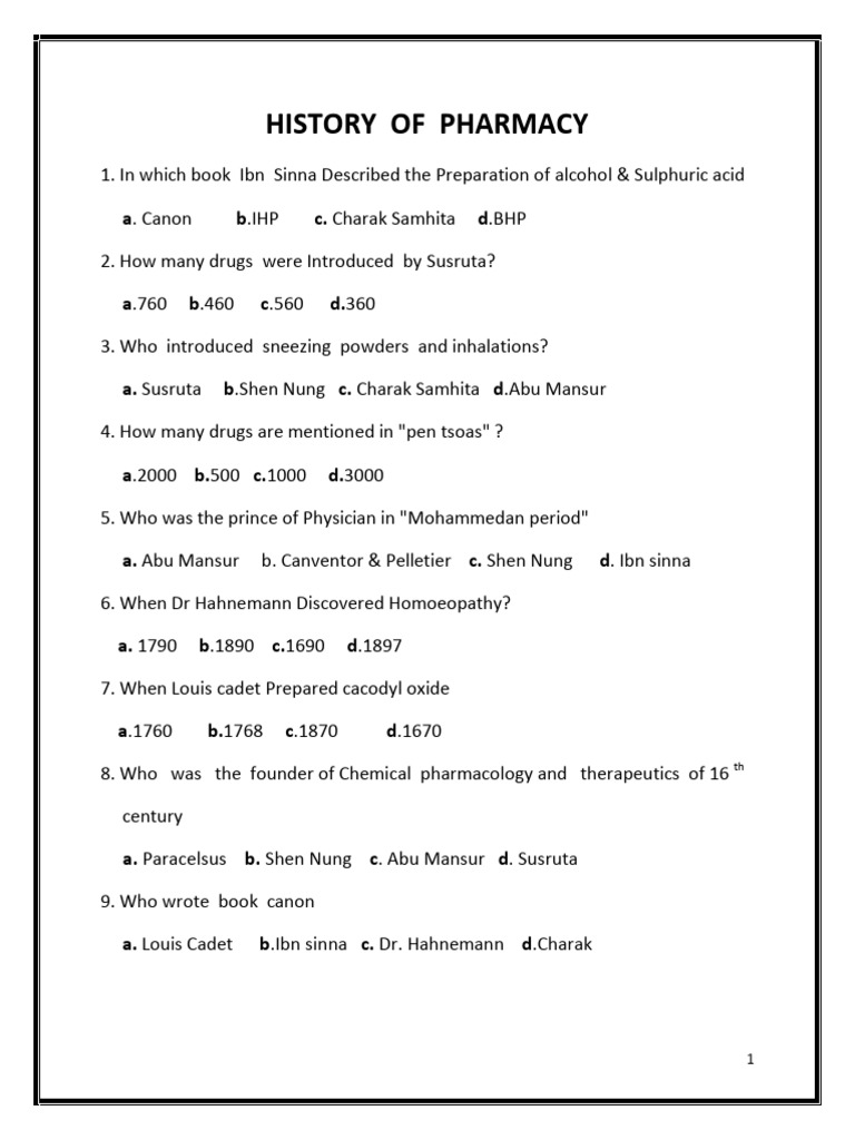 2.history of Pharmacy MCQ - CH | PDF