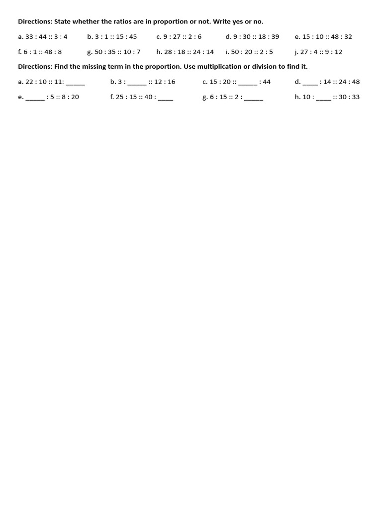 Ratio and Proportion - Proportionality Test | PDF