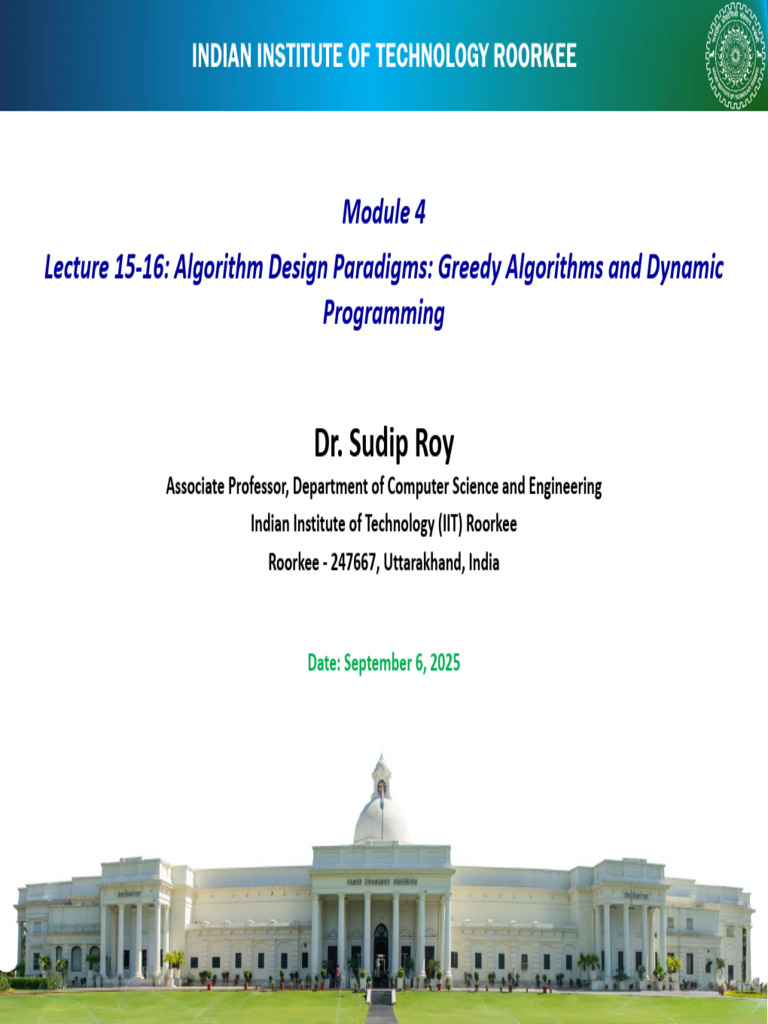 BADSIS Lec 15-16 Sep 6 SR Paradigms Greedy DP | PDF | Dynamic Programming | Data Compression