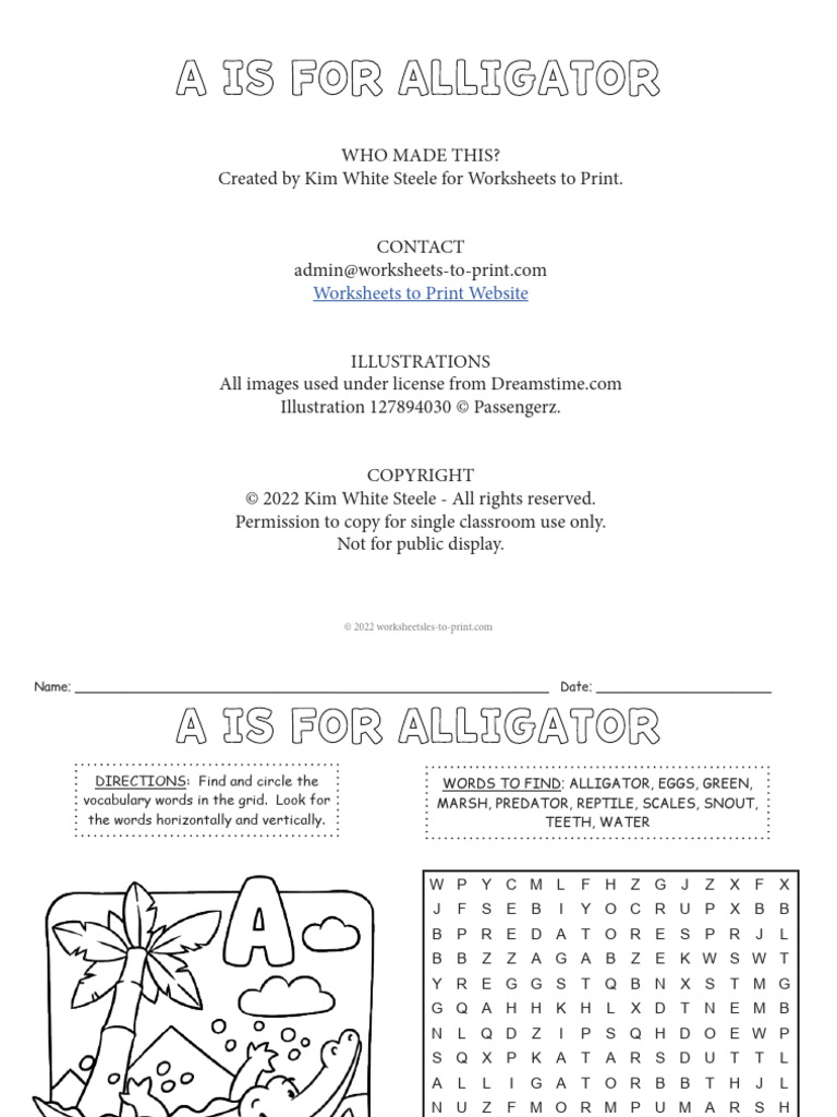 Alligator Word Search Coloring Page | PDF
