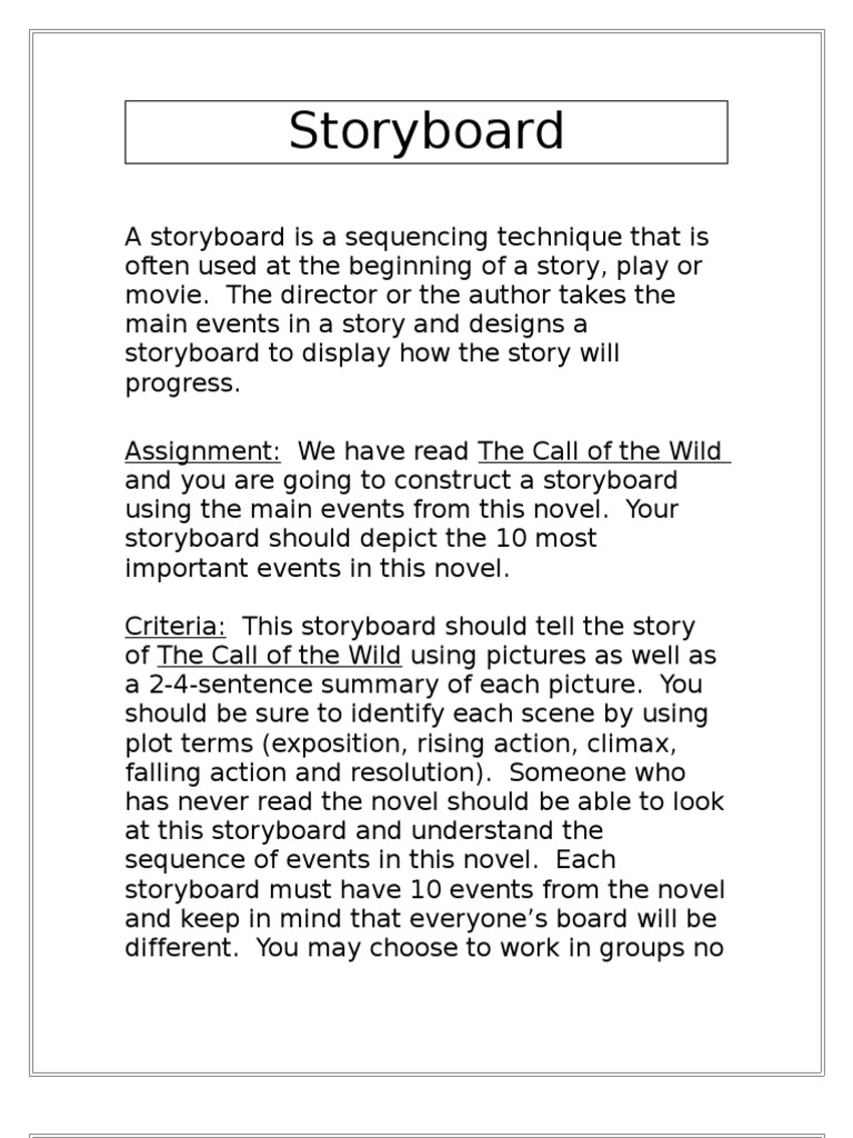 Storyboard Assignment for The Call of the Wild | PDF