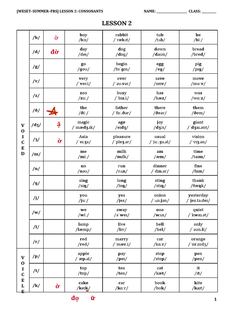 Lesson 2: Voiced Consonants Guide | PDF | Linguistics | Phonetics