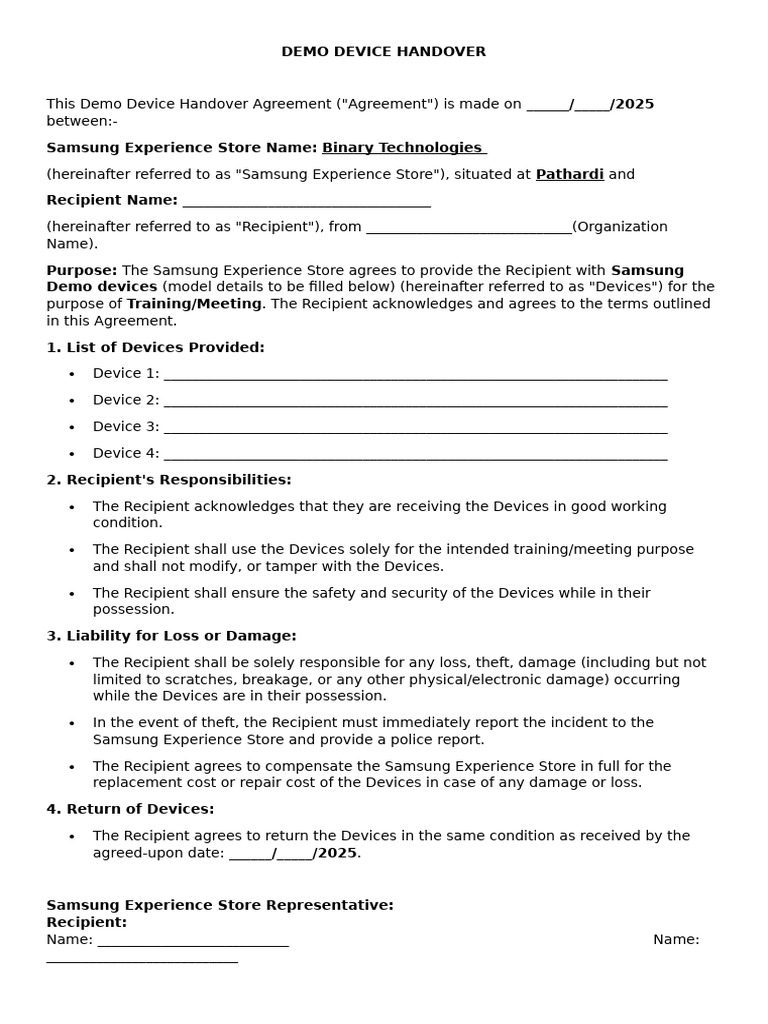 Device Handover Agreement | PDF