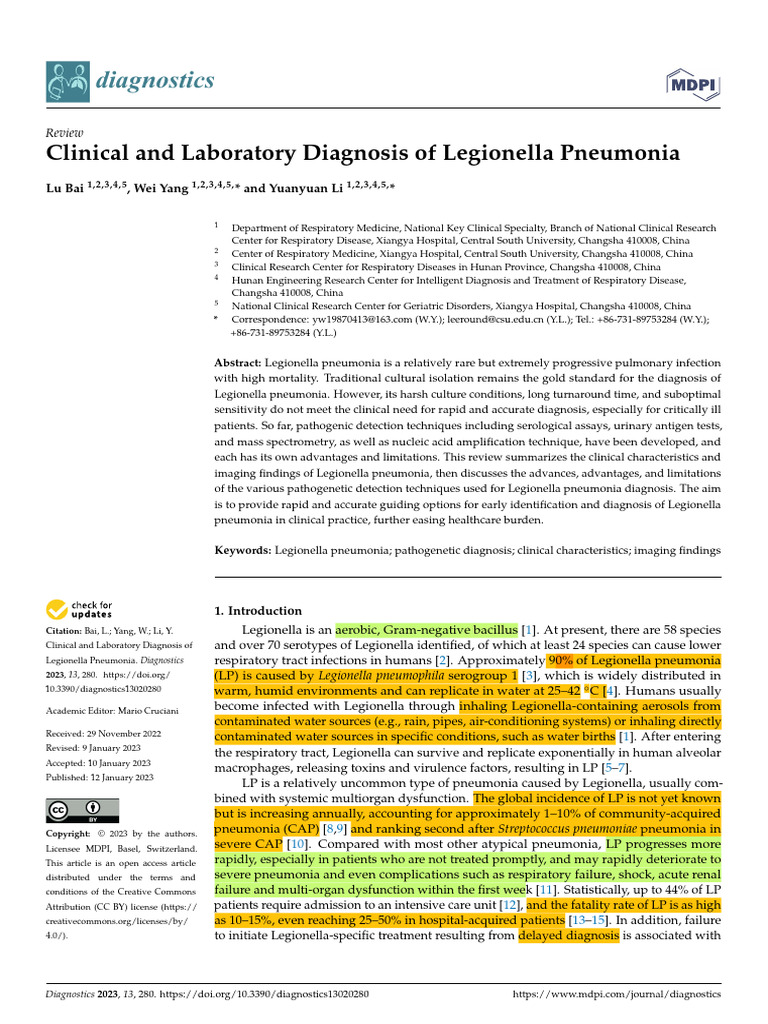Clinical and Laboratory Diagnosis of Legionella Pneumonia | PDF | Elisa ...