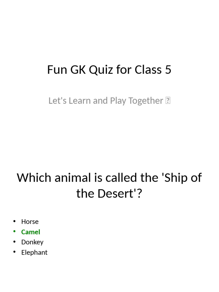 Fun GK Quiz for Class 5 Students | PDF