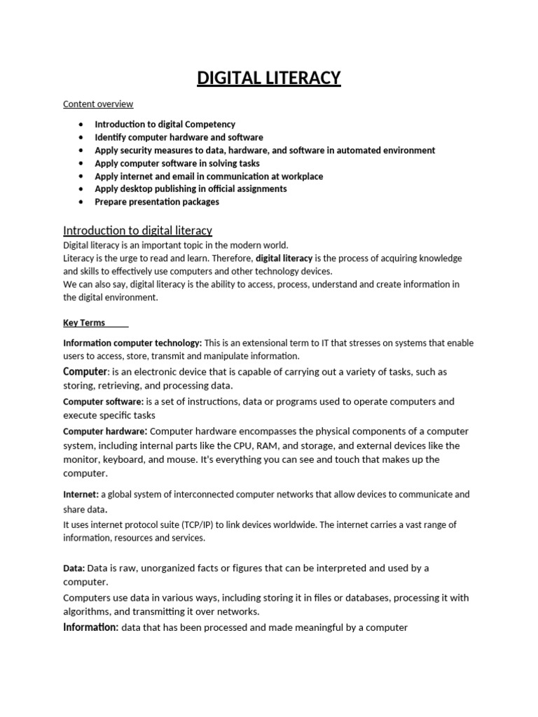 Digital Literacy | PDF | Computer Data Storage | Printer (Computing)