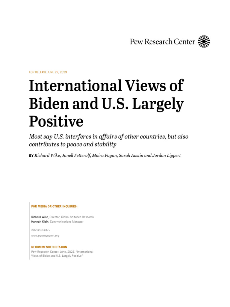 2023, Pew Institute Report, On People View On Americans | PDF | Joe ...