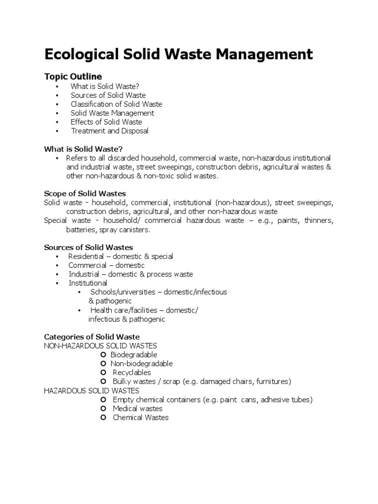 Ecological Solid Waste Management Notes | Compost | Waste Management