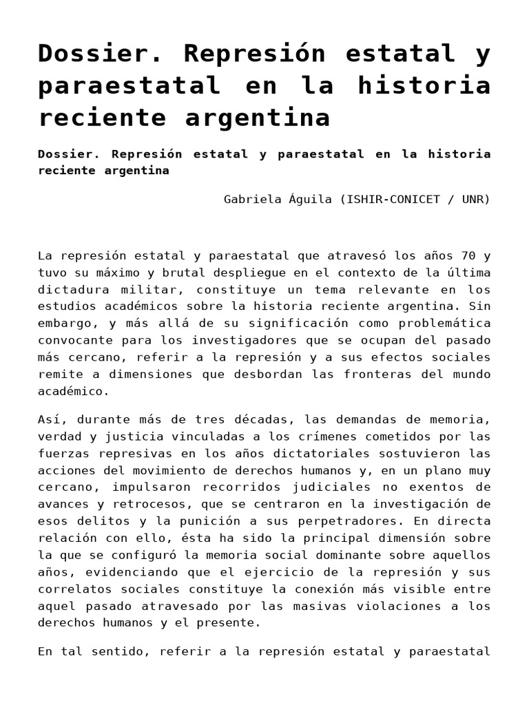 Represión Estatal y Paraestatal en La Historia Reciente Argentina ...