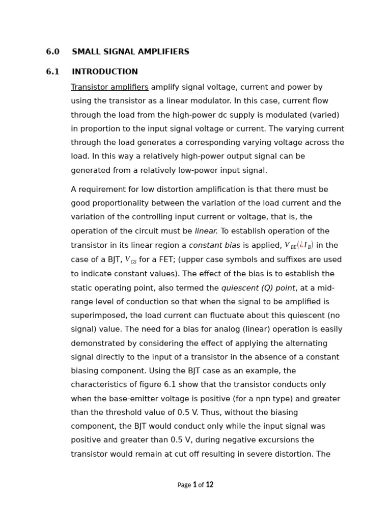 Small Signal Amplifiers | PDF | Amplifier | Bipolar Junction Transistor