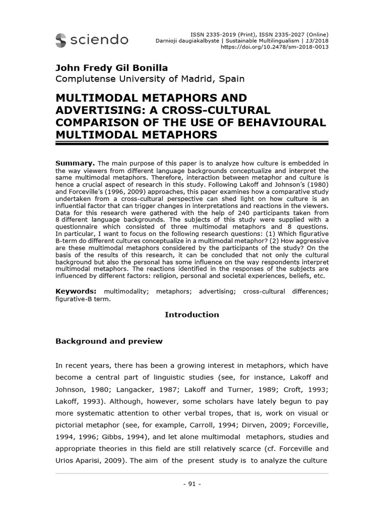 Cross-Cultural Analysis of Multimodal Metaphors | PDF | Metaphor ...