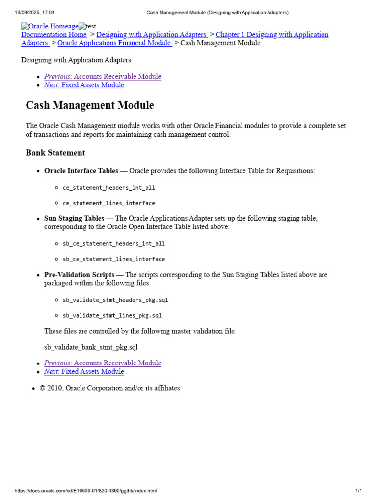 Cash Management Module (Designing With Application Adapters) | PDF