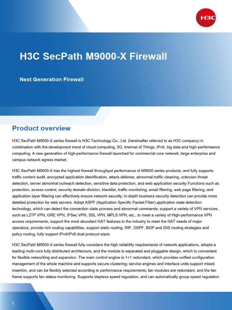 H3C SecPath M9000-X Firewall Overview | PDF | Denial Of Service Attack ...
